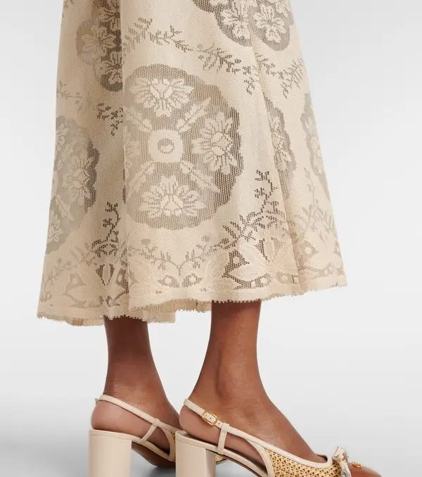 Valentino Garavani Embroidered Cotton-blend Wide-leg Pants - Beige