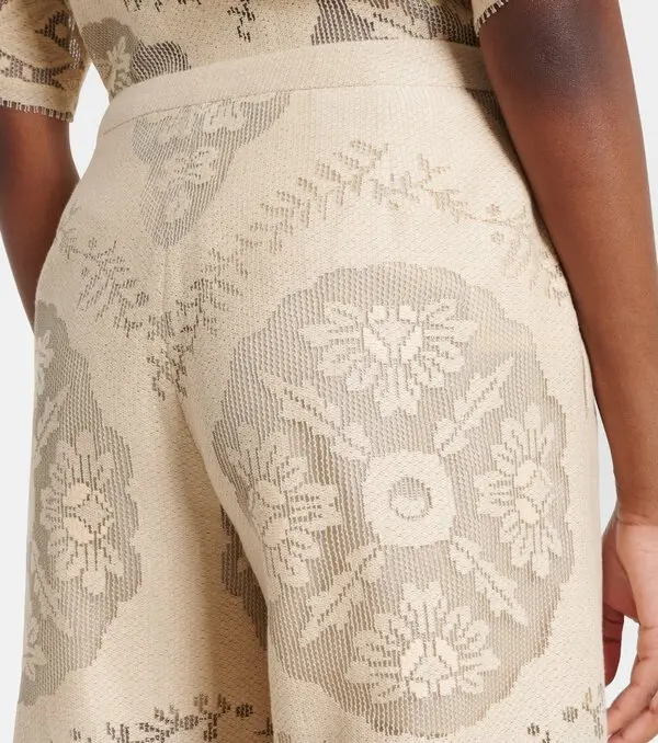 Valentino Garavani Embroidered Cotton-blend Wide-leg Pants - Beige