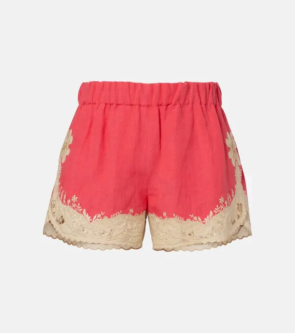 Valentino Garavani Embroidered Linen Shorts - Pink