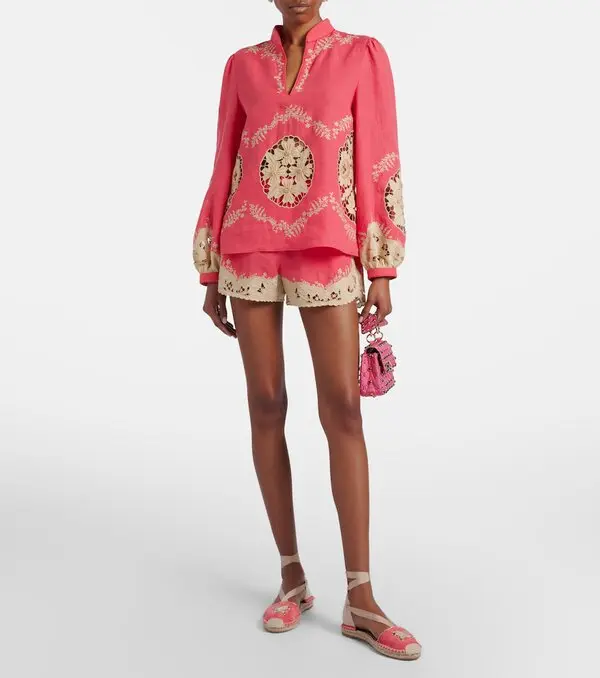 Valentino Garavani Embroidered Linen Shorts