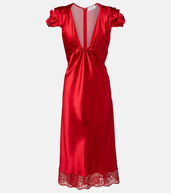 Alexander McQueen Lace-trimmed Satin Midi Dress - Red