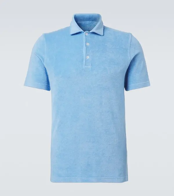 Fedeli Cotton Terry Polo Shirt - Blue