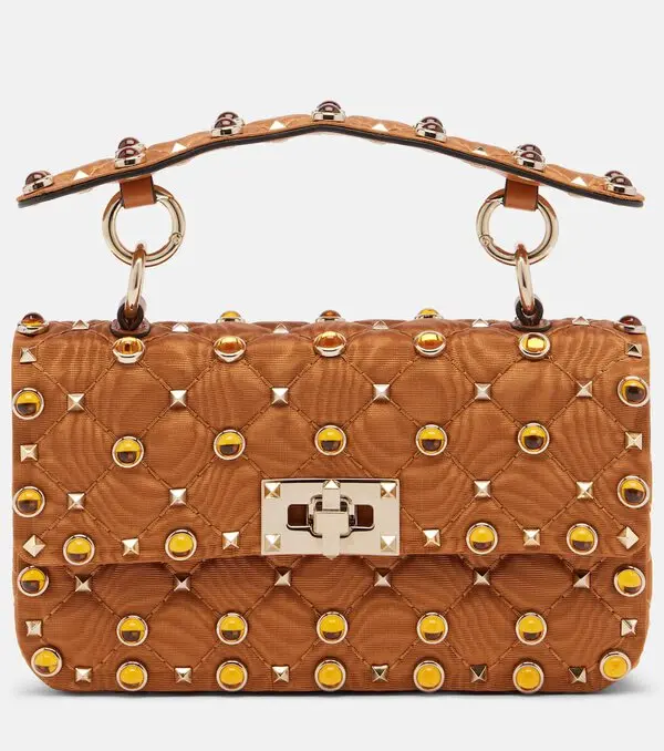 Valentino Garavani Rockstud Spike Small Moiré Top-handle Bag - Brown