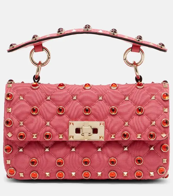 Valentino Garavani Rockstud Spike Small Moiré Top-handle Bag - Pink