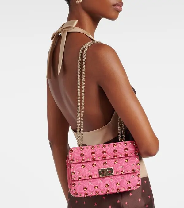 Valentino Garavani Rockstud Spike Small Moiré Top-handle Bag