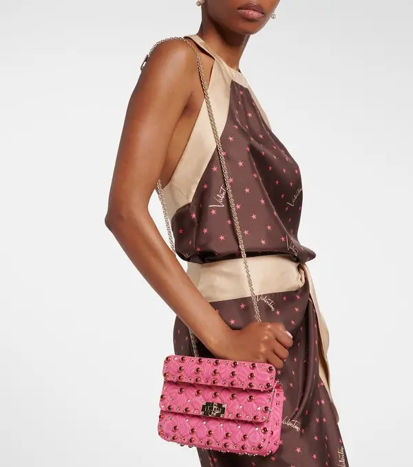 Valentino Garavani Rockstud Spike Small Moiré Top-handle Bag