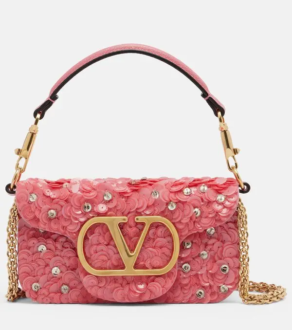Valentino Garavani Locò Small Sequined Shoulder Bag - Pink