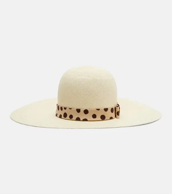 Valentino Garavani Polka-dot Straw Boater Hat - Beige