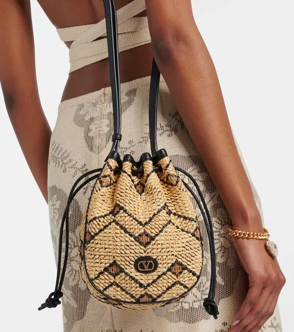 Valentino Garavani Vlogo Raffia Bucket Bag