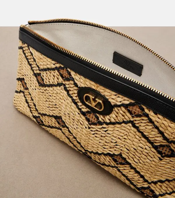 Valentino Garavani Vlogo Small Raffia Pouch - Beige