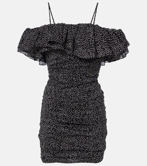 MARANT ETOILE Davilia Draped Polka Dot Mini Dress - Black