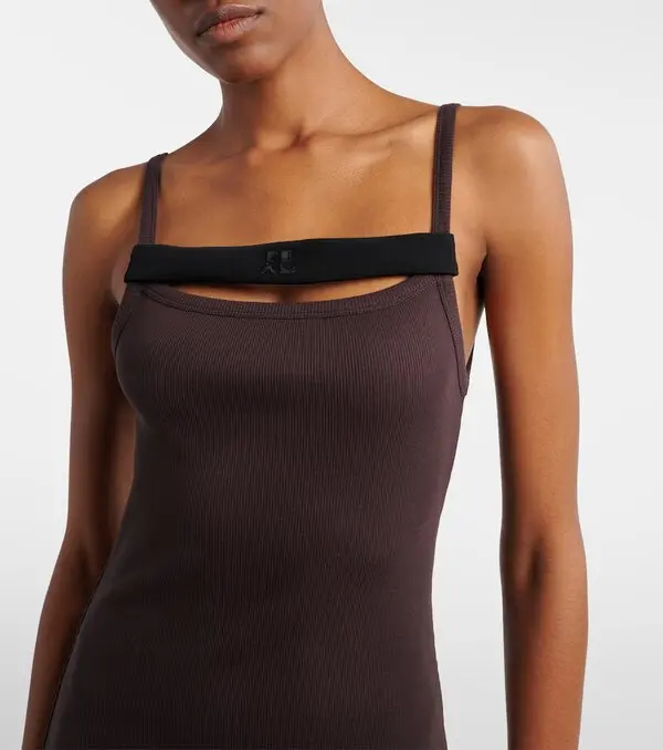 COURREGES Ribbed-knit Cotton Jersey Midi Dress - Brown