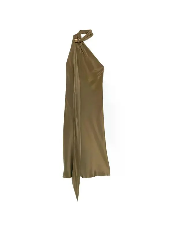 Max Mara Evasto One-shoulder Silk Midi Dress With Hardware Detail - Green