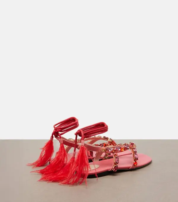 Valentino Garavani Embellished Suede Thong Sandals