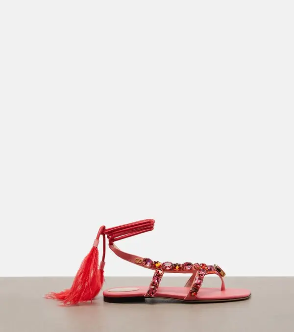 Valentino Garavani Embellished Suede Thong Sandals