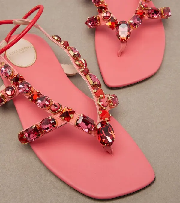 Valentino Garavani Embellished Suede Thong Sandals