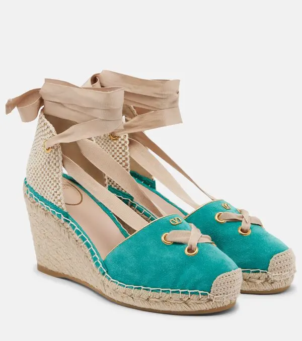 Valentino Garavani Suede Espadrille Wedges - Blue
