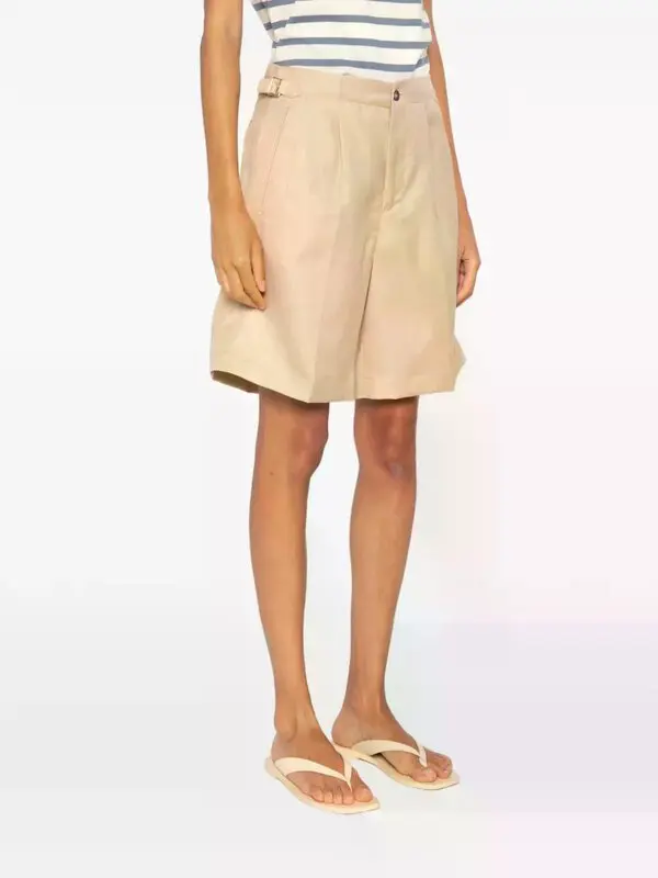 BRIGLIA 1949 Wool Pleated Shorts With Side Buckle Detail