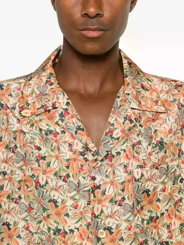 Valentino Garavani Floral-print Camp-collar Button-down Silk Shirt - Neutrals
