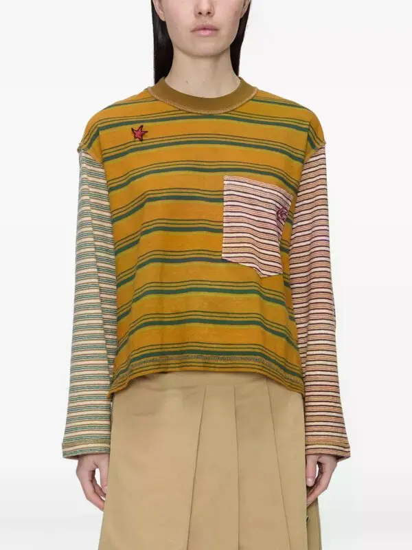 SONG FOR THE MUTE Striped Patch-pocket Sweater - Yellow