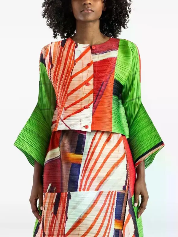 Issey Miyake City Collage Plissé Blouse - Green
