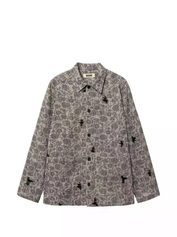 WOODBIRD Blade Rip Distressed Floral-print Shirt Jacket - Grey