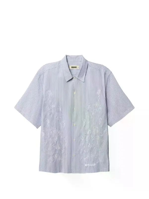 WOODBIRD Wang Ox Floral-embroidered Striped Shirt - Blue