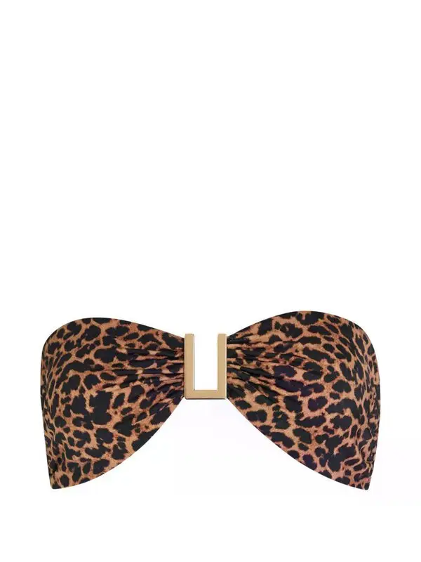 AWAY THAT DAY Leopard-print Ruched Bikini Top