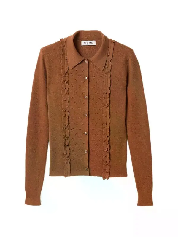 Miu Miu Cashmere And Silk Ruffled Cardigan - Brown