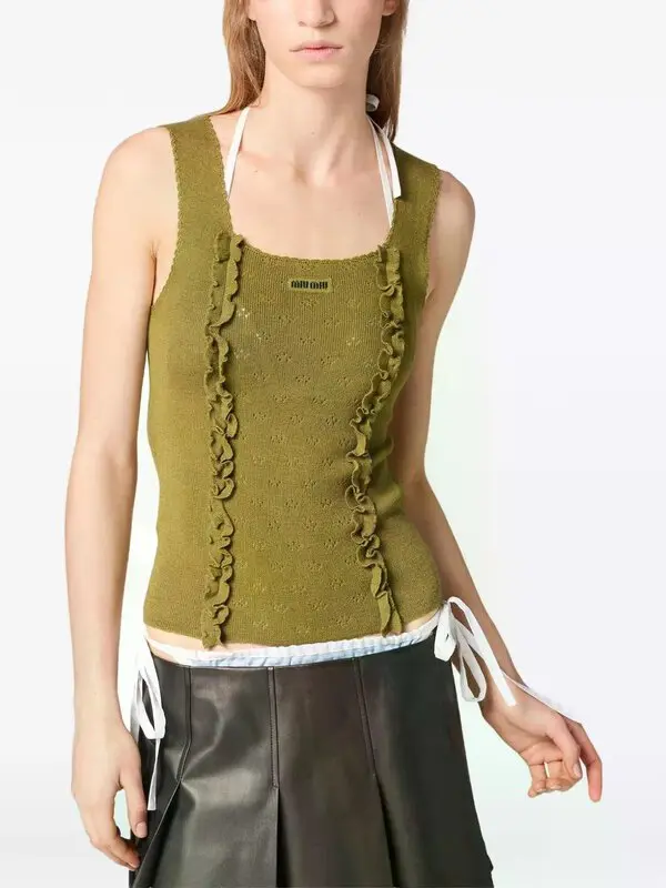 Miu Miu Ribbed Cashmere And Silk Knit Top With Crochet Details