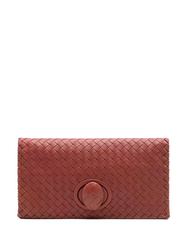 Bottega Veneta Nappa Intrecciato Turn Lock Clutch Bag - Red