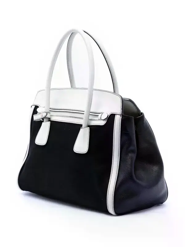 Prada Bicolor Saffiano Leather Trimmed Canvas Satchel