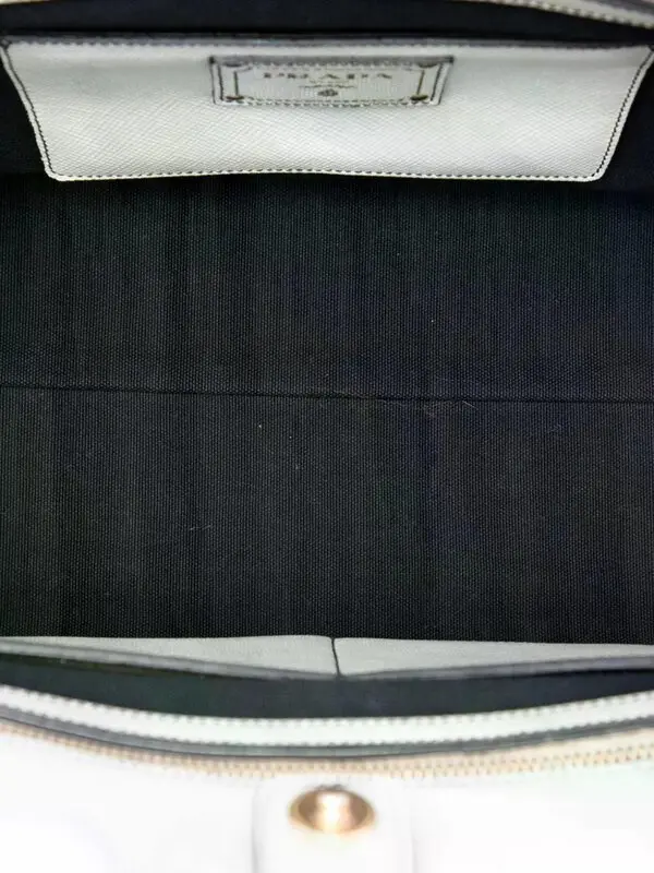 Prada Bicolor Saffiano Leather Trimmed Canvas Satchel
