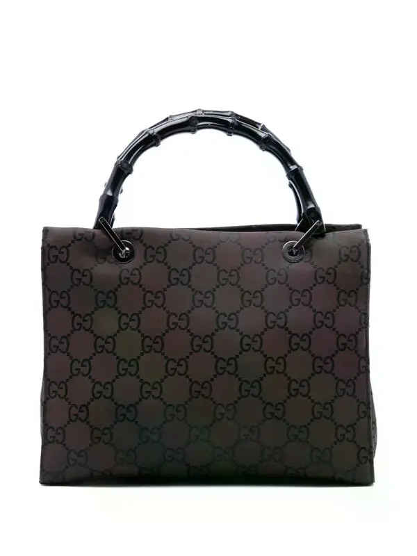 Gucci Gg Nylon Bamboo Satchel - Brown
