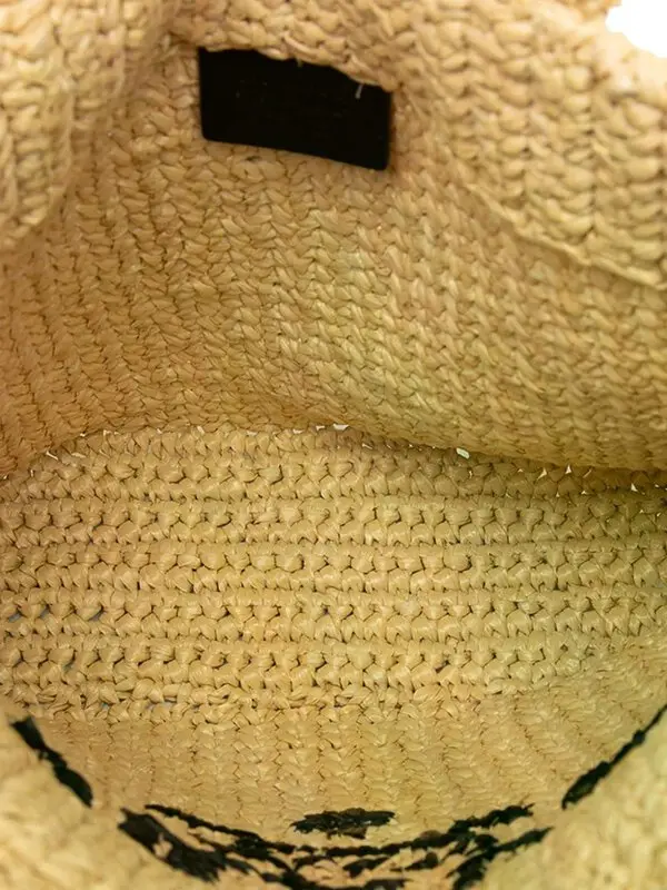 Prada Small Raffia Effect Crochet Embroidered Logo Tote Bag