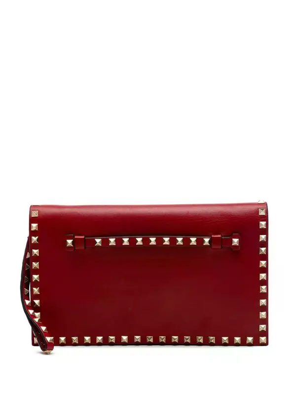 Valentino Garavani Nappa Rockstud Wristlet Clutch Bag - Red