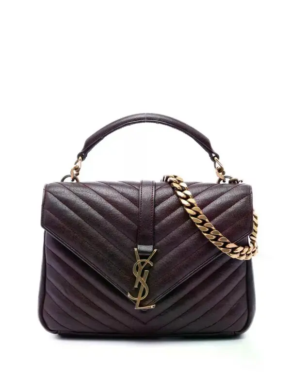 Saint Laurent Medium Chevron Sheepskin Monogram College Satchel