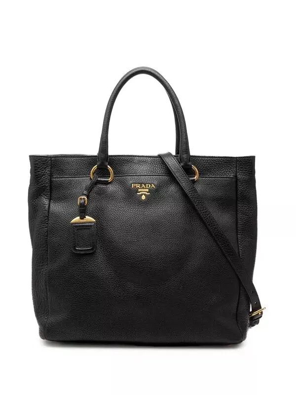 Prada Vitello Daino Convertible Tote Satchel - Black