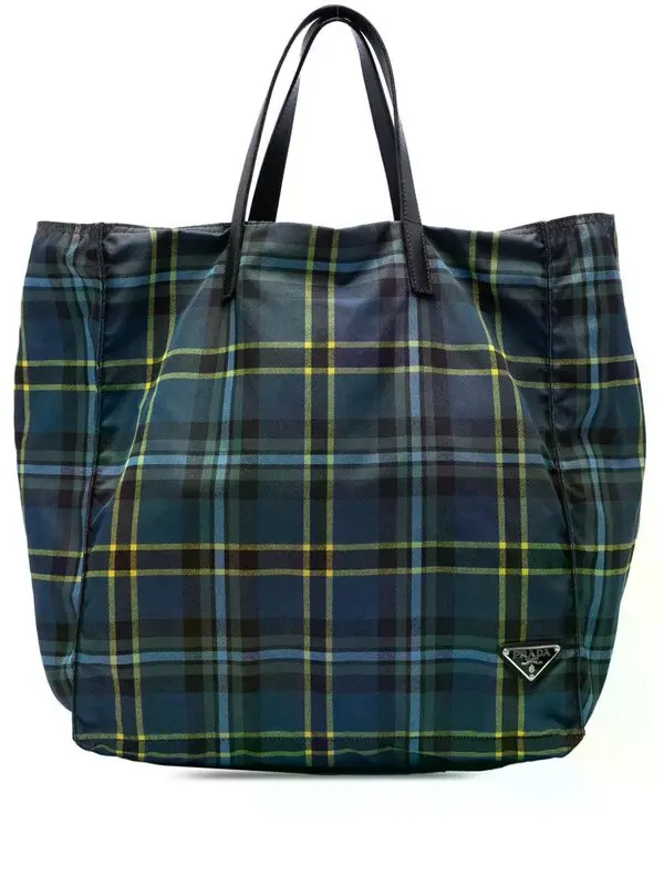 Prada Tessuto Stampato Plaid Tote Bag