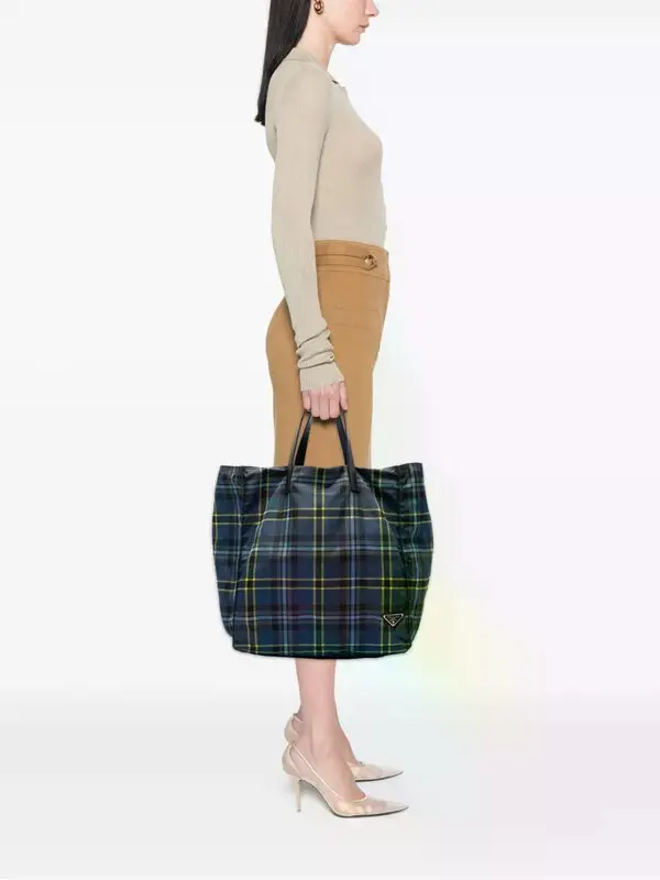 Prada Tessuto Stampato Plaid Tote Bag