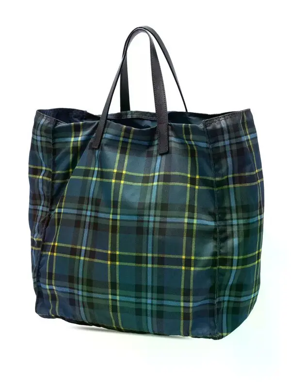 Prada Tessuto Stampato Plaid Tote Bag