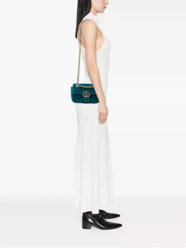 Gucci Small Gg Marmont Matelassé Velvet Shoulder Bag - Blue