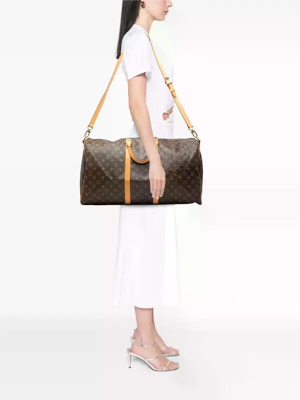 LOUIS VUITTON Monogram Keepall Bandouliere 55 Travel Bag - Brown