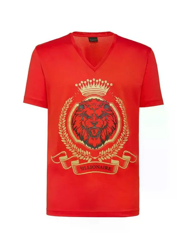 BILLIONAIRE Lion-print V-neck T-shirt - Red