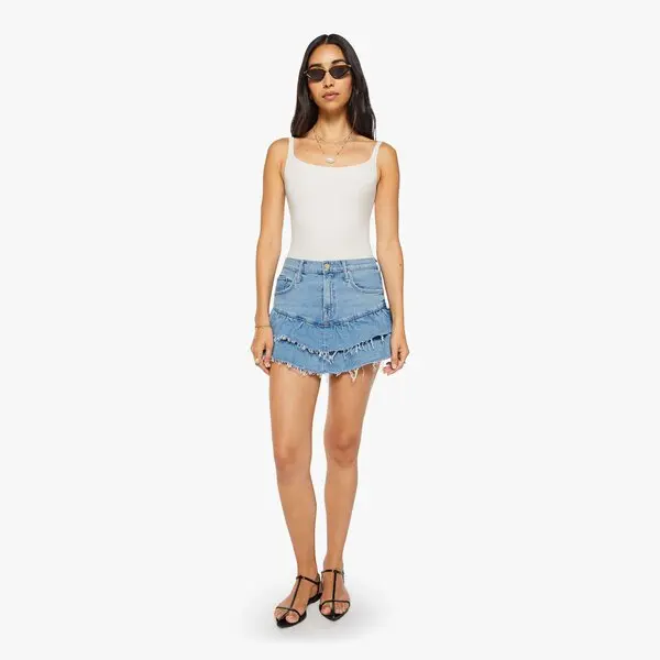 MOTHER The Ruffle My Feathers Mini Fray Skirt In Chaos Came Knocking - Light Blue