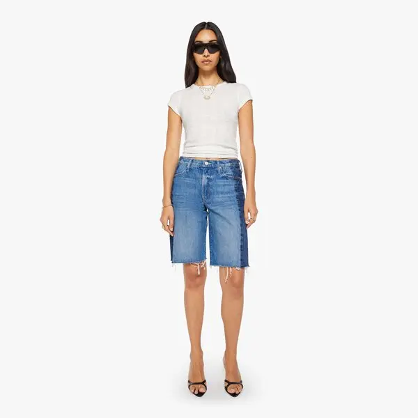 MOTHER Mid Rise Maven Bermuda Fray Jeans - Blue