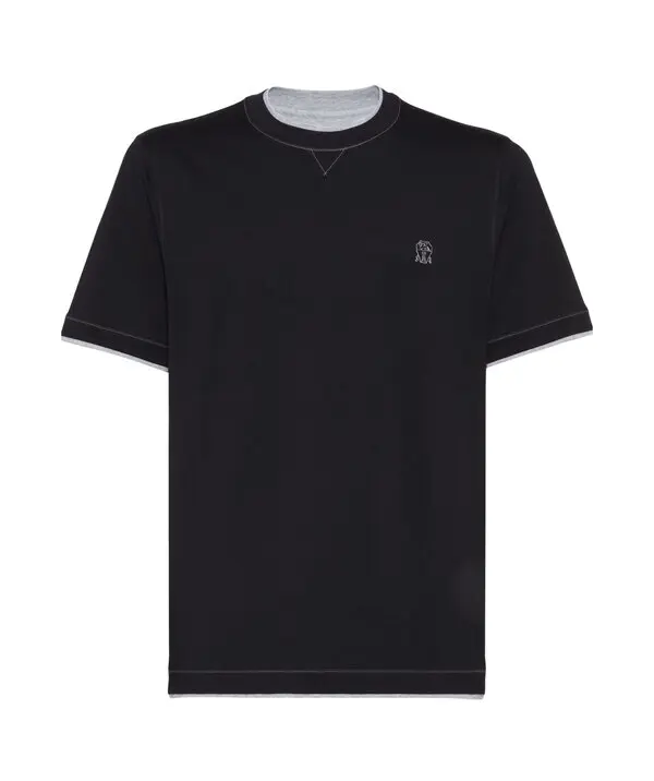 Brunello Cucinelli Logo Embroidered Layered T-shirt