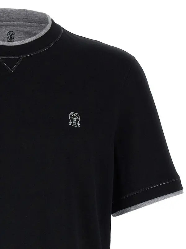 Brunello Cucinelli Logo Embroidered Layered T-shirt