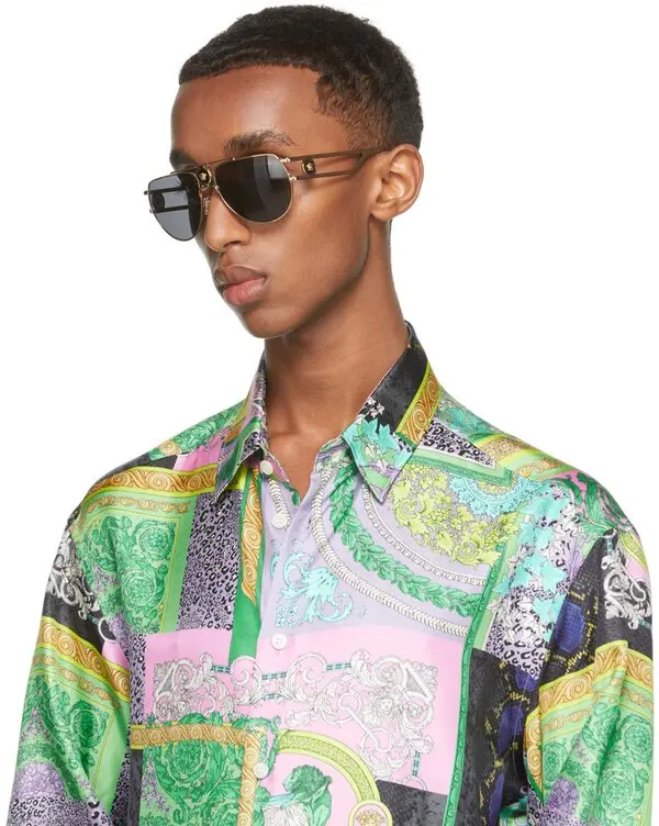 Versace Gold Tone Pilot Sunglasses