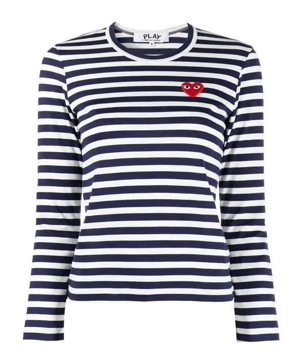 Comme Des Garçons Striped Long Sleeve T-shirt With Heart Applique